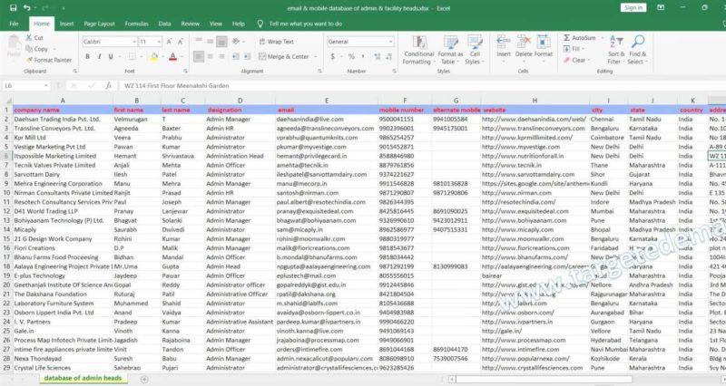 Email Database of Admin Managers & Admin Heads - Targeted Email Database