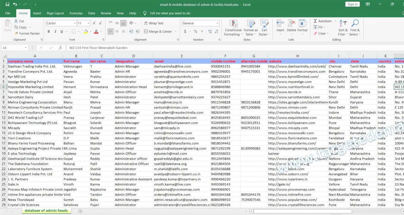 Email Database of Admin Managers & Admin Heads - Targeted Email Database