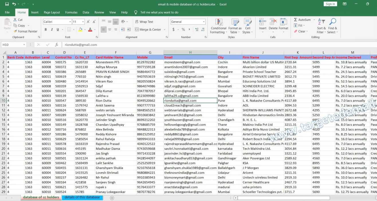 Credit Card Database - Printable Cards
