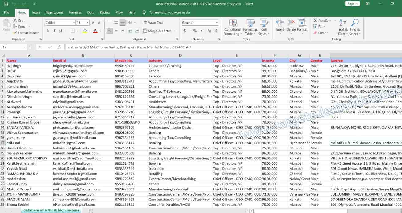Email database of higher income group people - Targeted Email Database