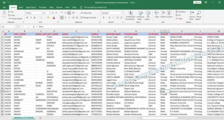 Email database of students - Targeted Email Database
